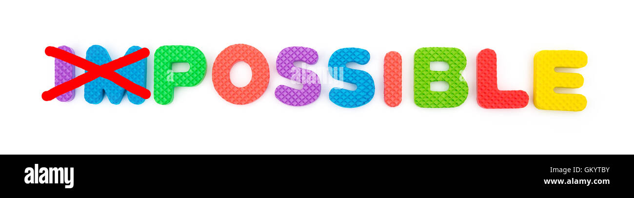 impossible on white background with im covered Stock Photo - Alamy