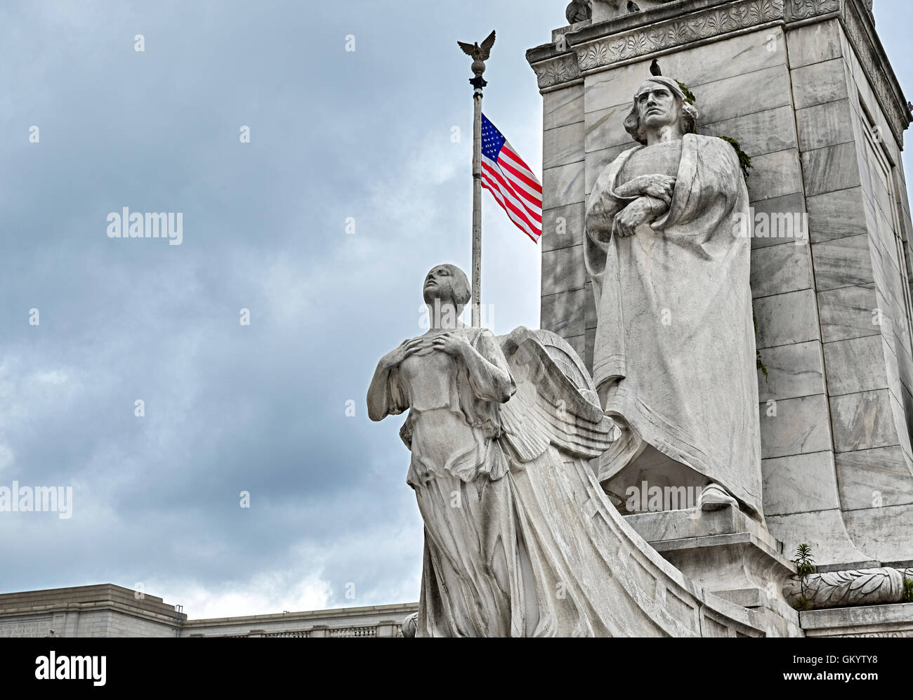 Marble statue of Christopher Columbus at Columbus Circle near Union ...