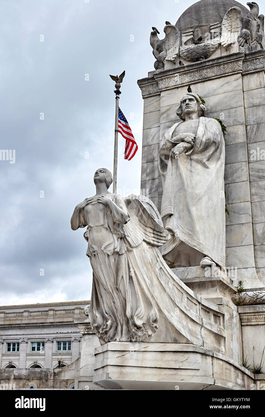 Marble statue of Christopher Columbus at Columbus Circle near Union ...