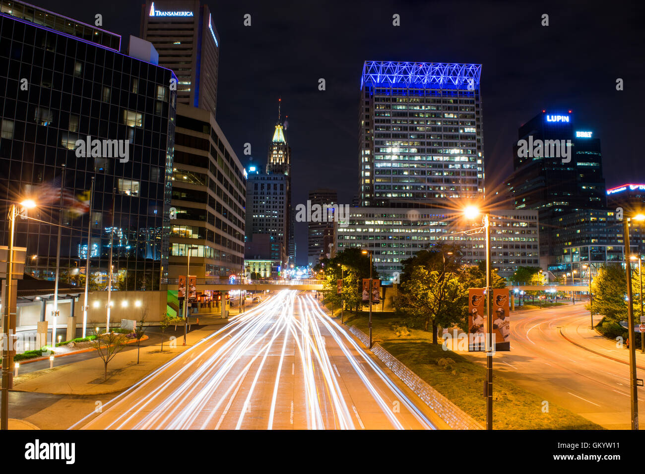 Long Exposure of the Inner Harbor at Night Time in Baltimore, Maryland ...