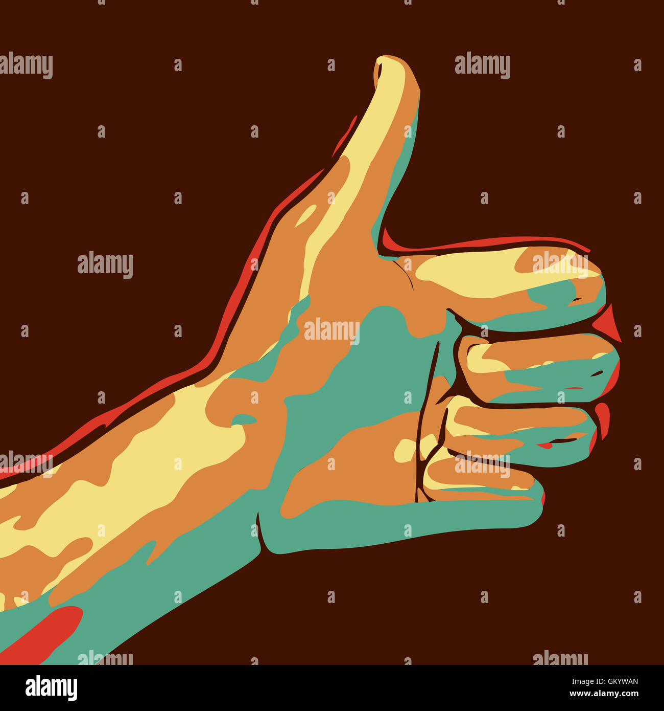 abstract art hand showing thumbs up symbol on dark background ...