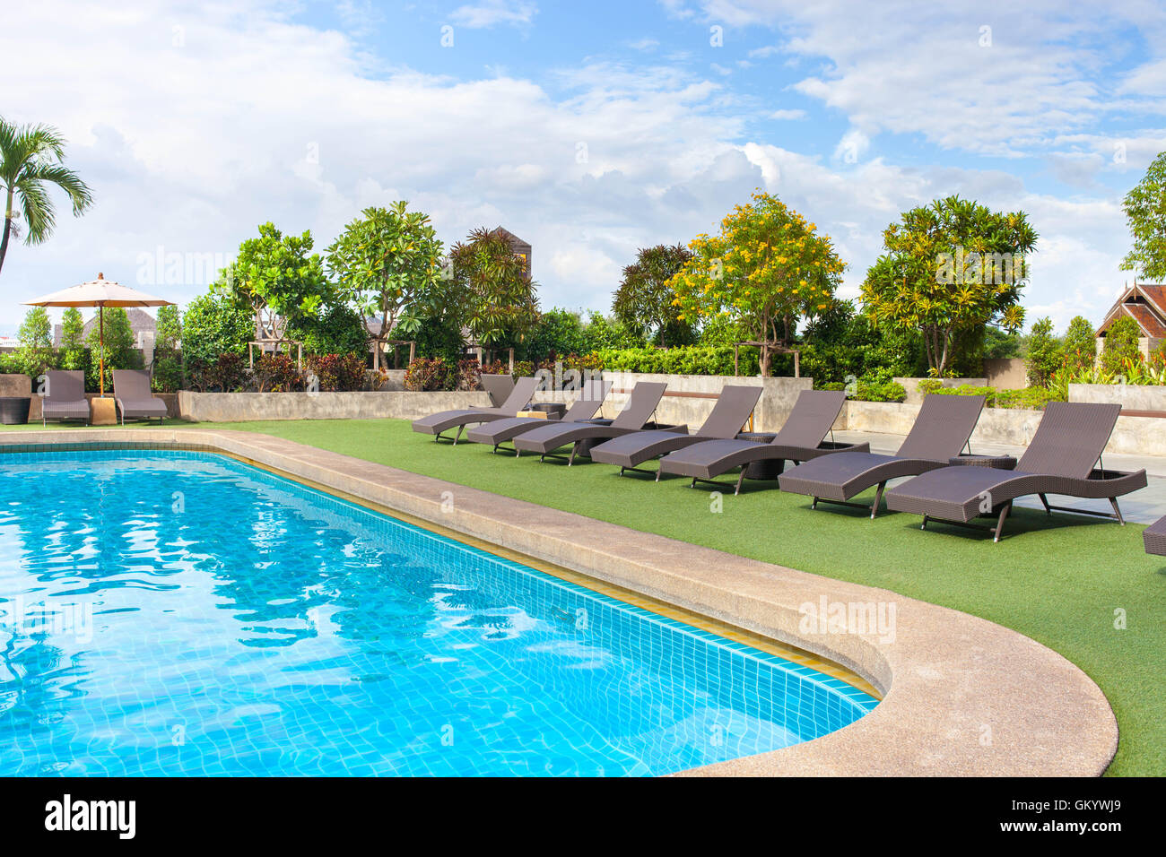 chair side swimming pool relax place. View from eye Stock Photo - Alamy