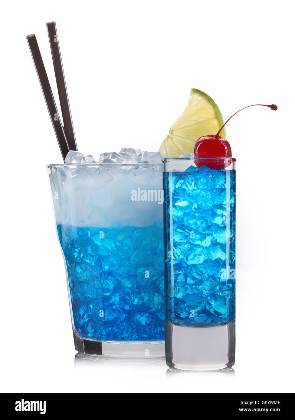 Set blue cocktails with fruits isolated on white Stock Photo - Alamy