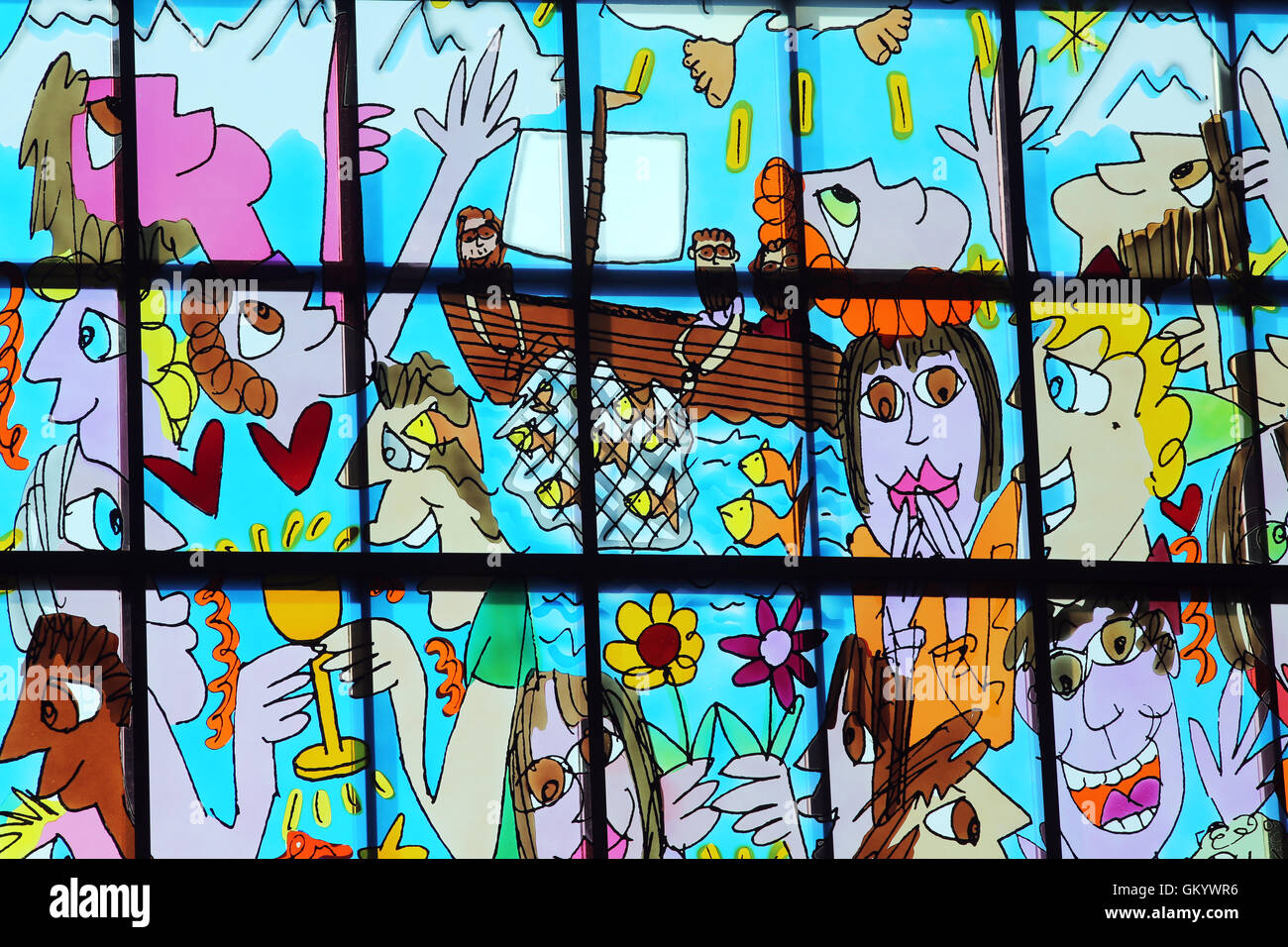 Detail of one of the two stained glass windows of the New York pop ...