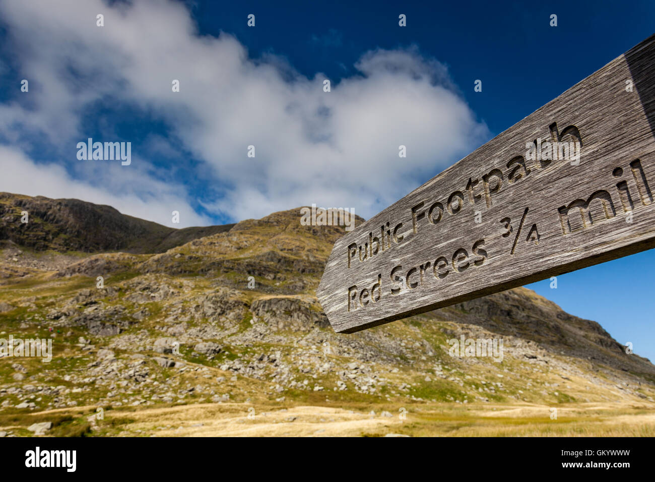 Sign waymarking footpath to Red Screes, near Kirkstone Pass, Lake ...