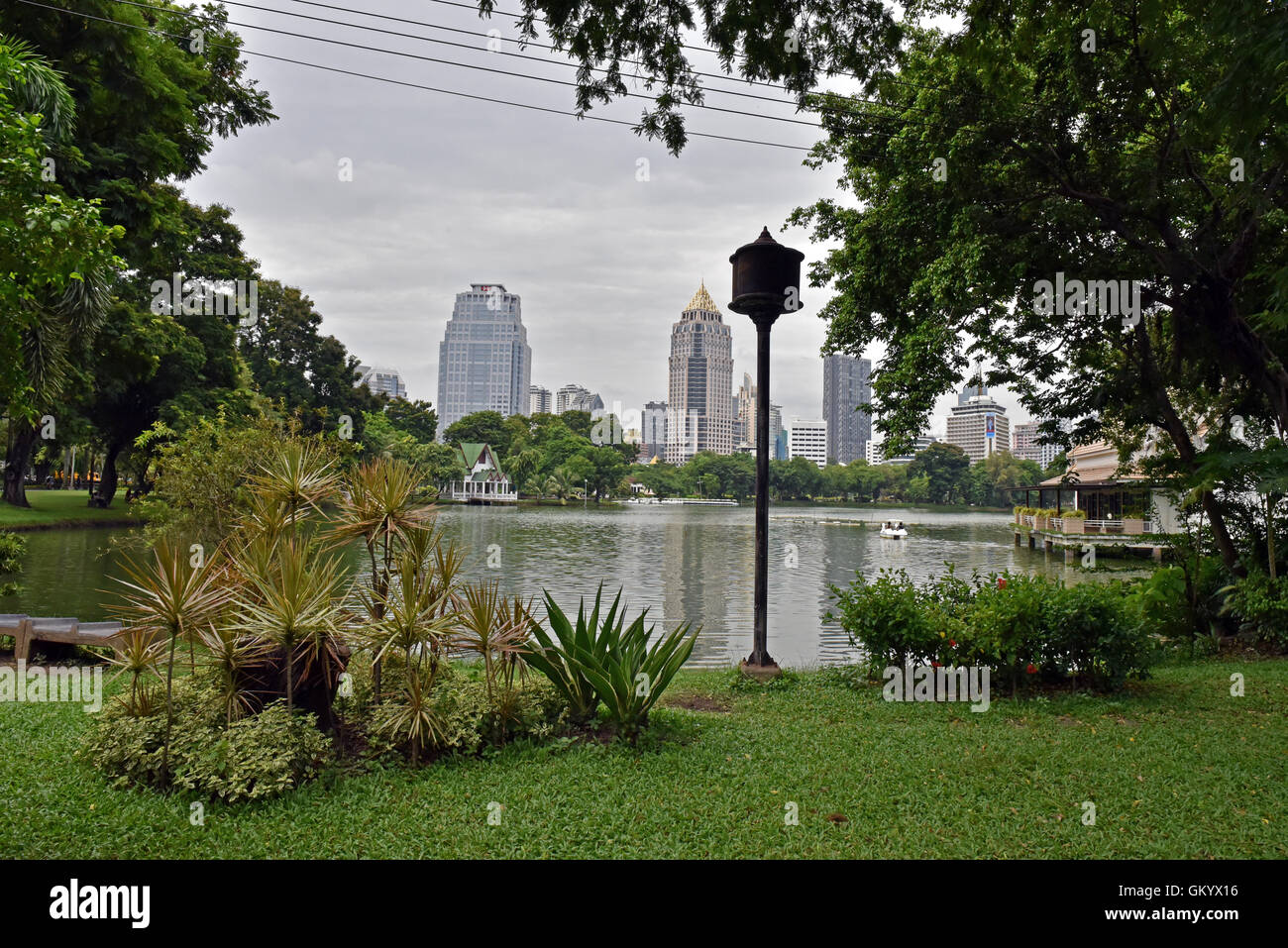 The Bangkok Skyline as seen from Lumpini Park, Bangkok, Thailand Stock ...