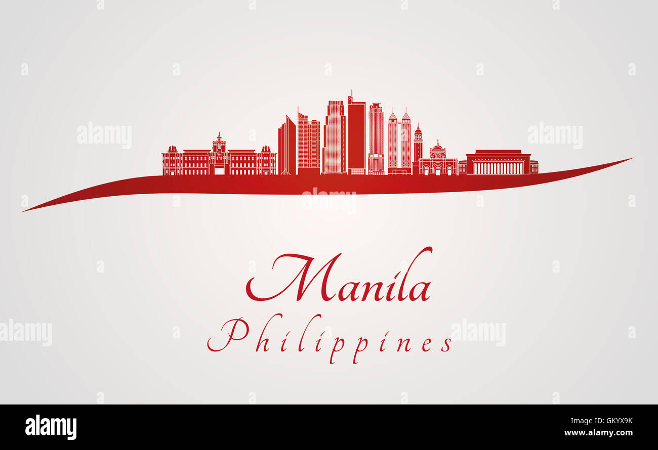 Manila skyline in red and gray background in editable vector file Stock ...