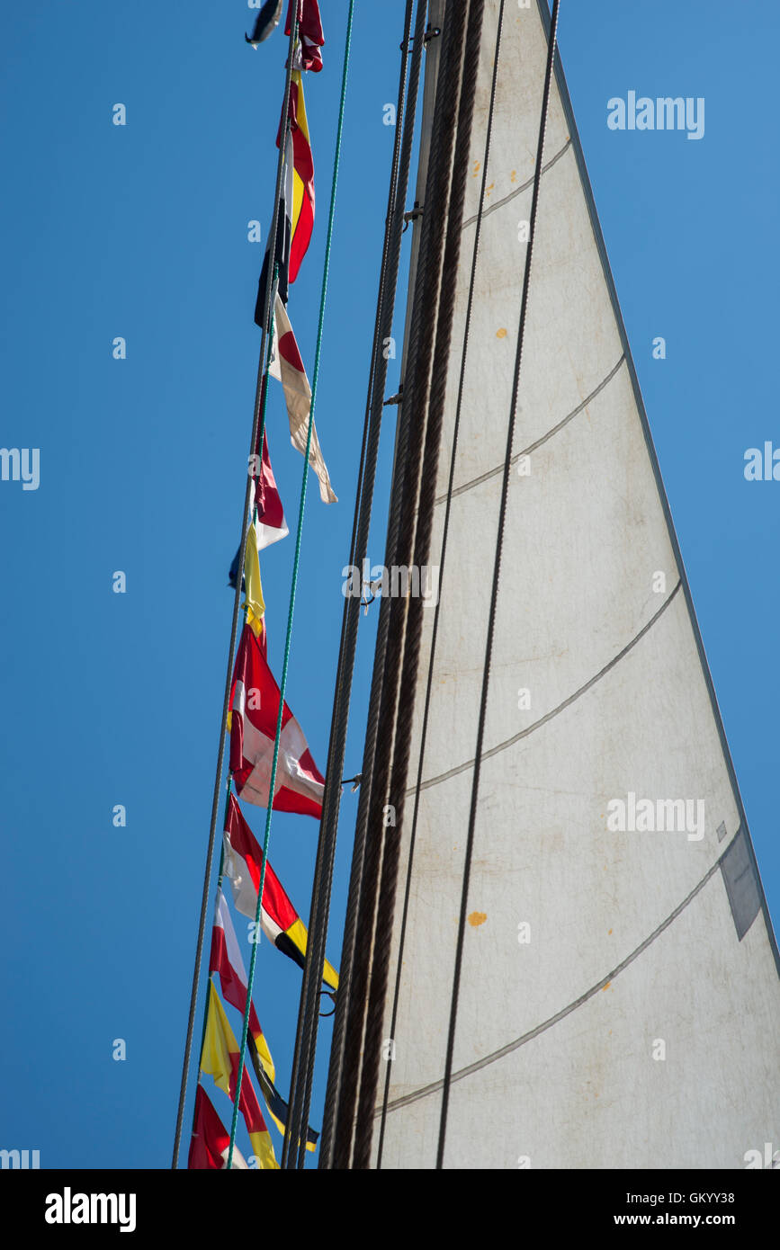 Old sailing ship masts sails and rigging with flags Stock Photo - Alamy