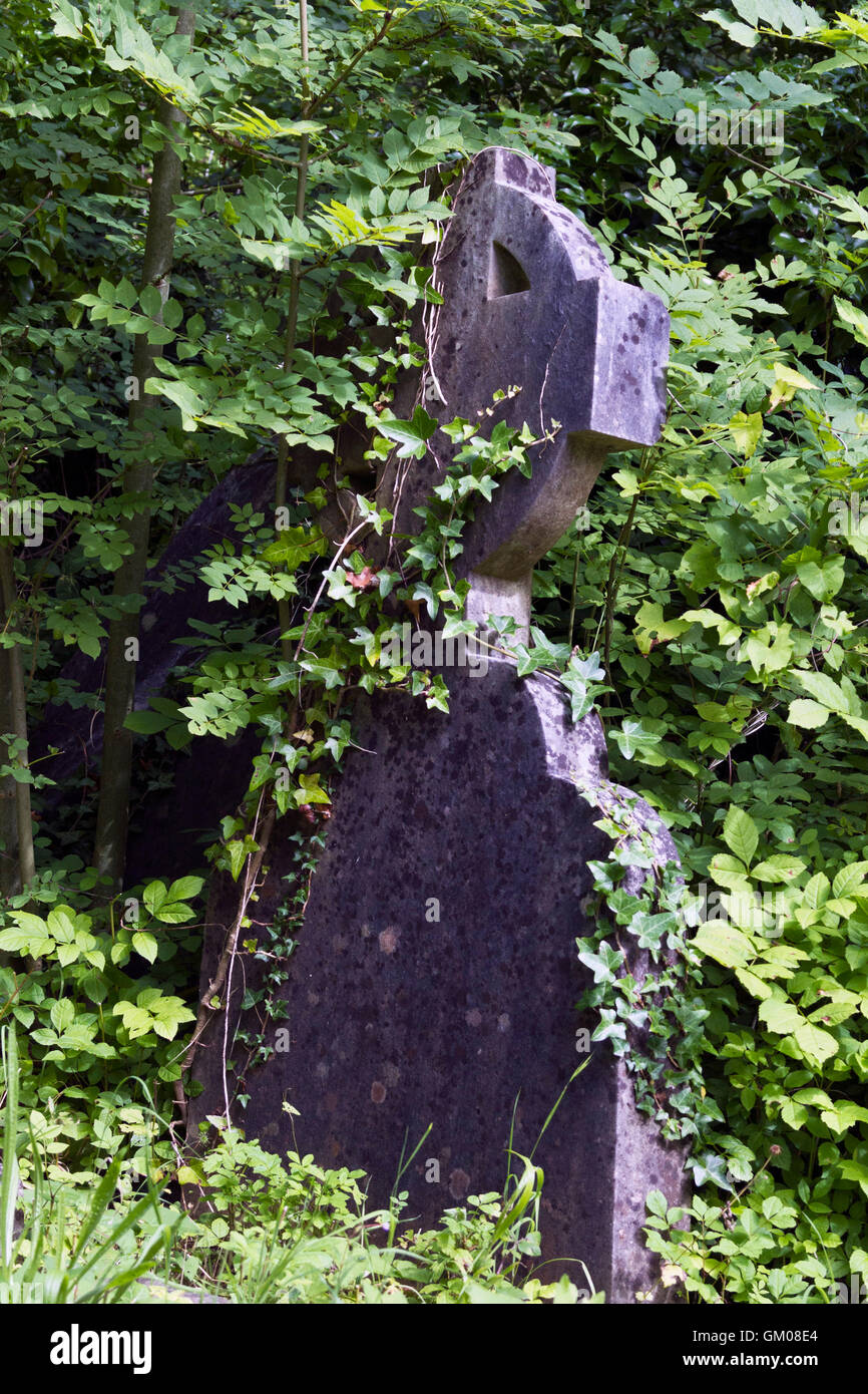 Overgrown headstone at Arnos Vale cemetery in Bristol Stock Photo - Alamy