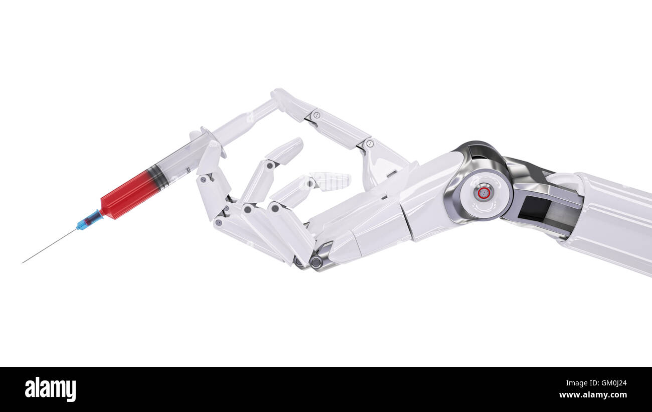 Syringe With Blood In Robotic Hand Artificial Intelligence In Medicine ...