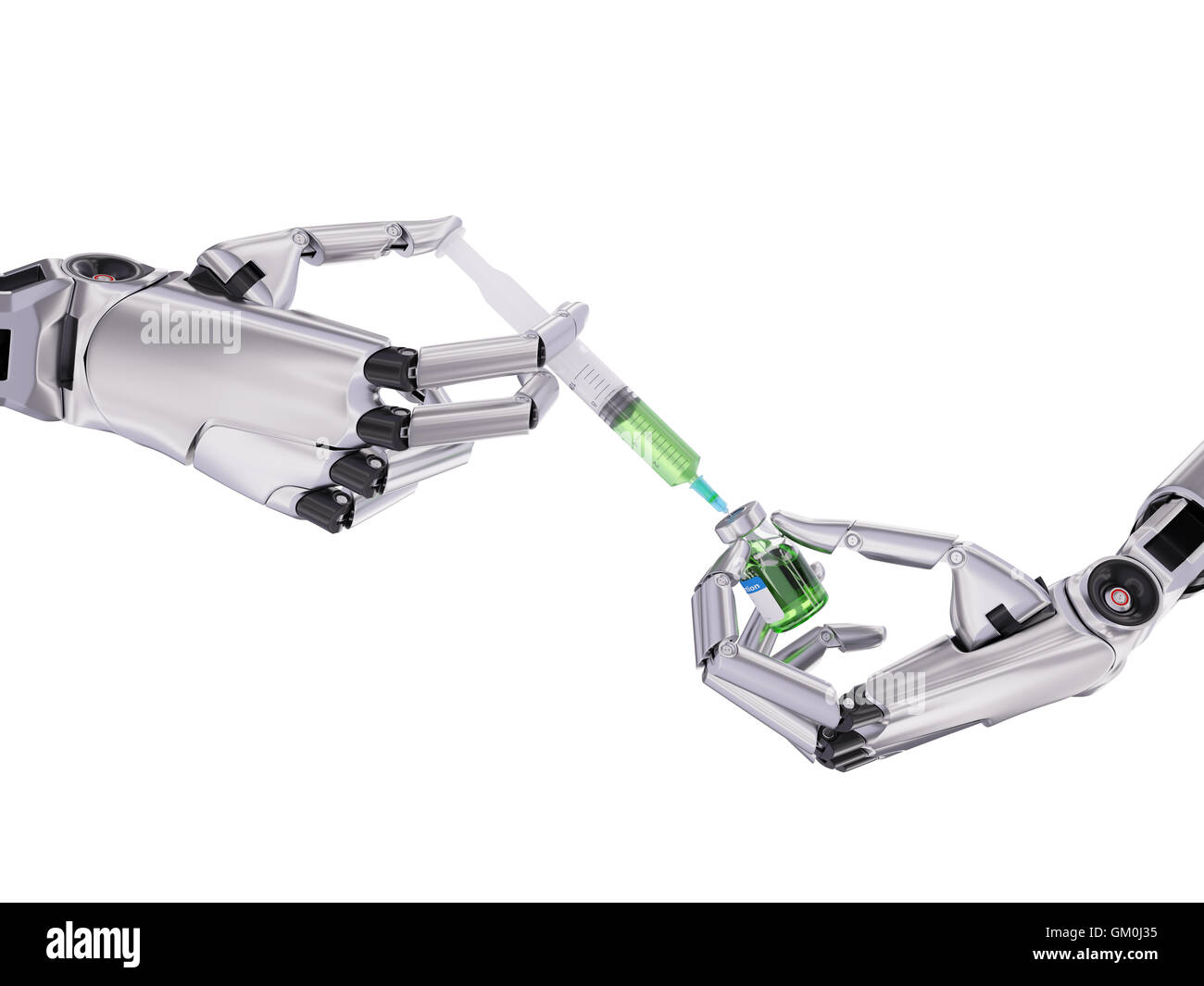 Syringe and Vial with Medicine in Robot Hands Futuristic Medical ...