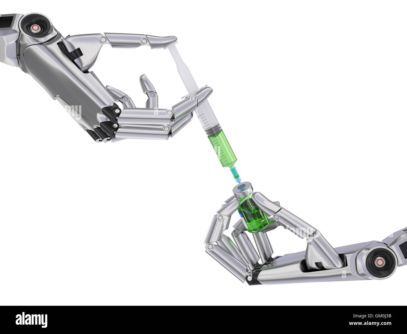 Syringe and Vial with Medicine in Robot Hands Futuristic Medical ...