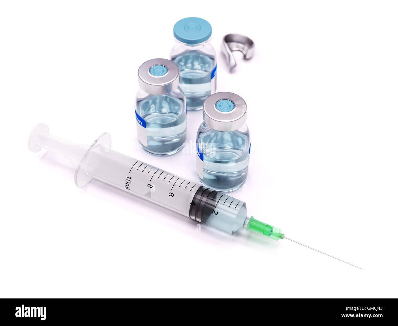 Medical Syringe and Vials Close Up Isolated on White Background 3d ...