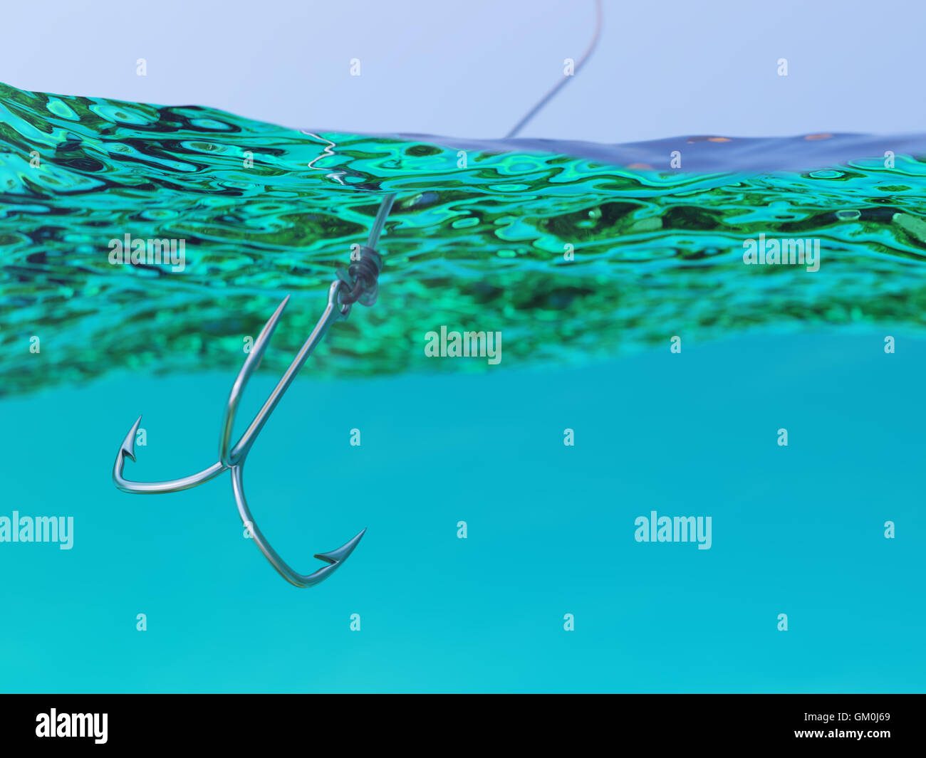 Split View of Fishing Hook Under Water Surface 3d Illustration Fishing ...