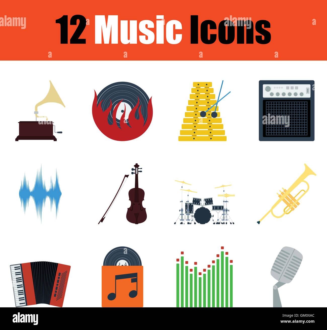 Music icon set. Color flat design. Vector illustration Stock Vector ...