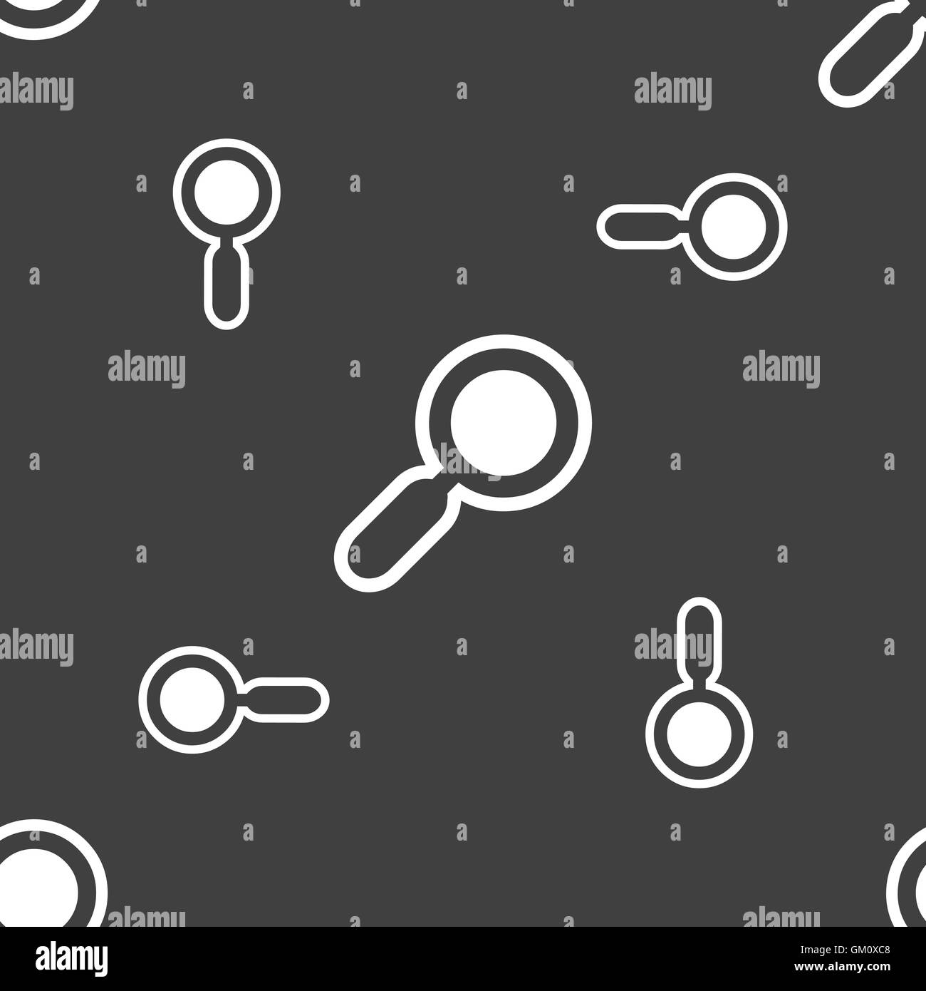 magnifying glass, zoom icon sign. Seamless pattern on a gray background ...