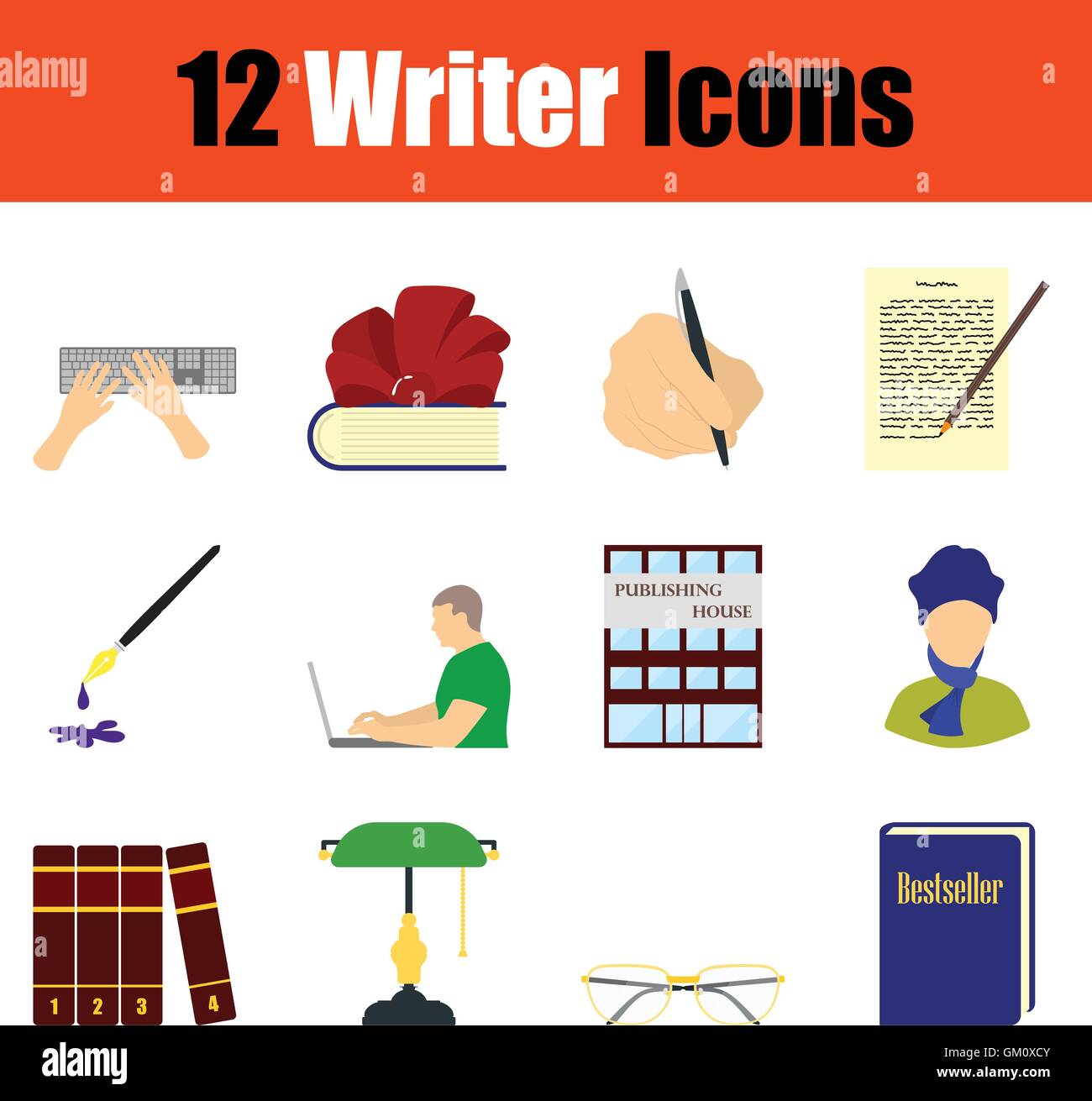 Writer icon set. Color flat design. Vector illustration Stock Vector ...