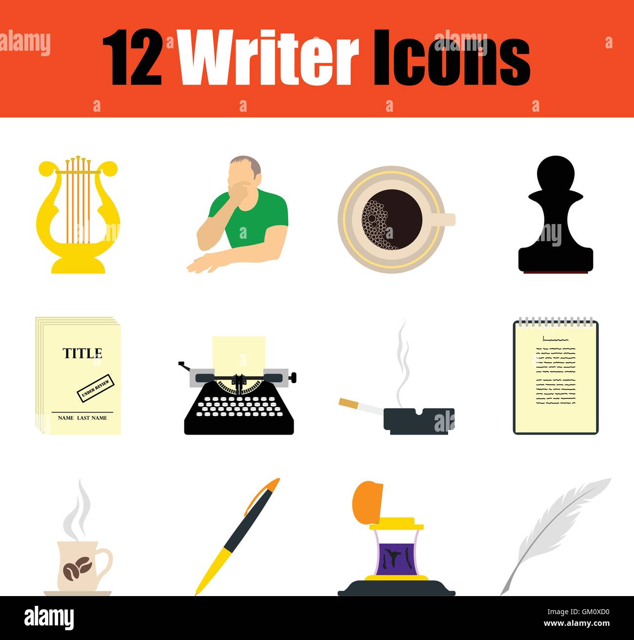 Writer icon set. Color flat design. Vector illustration Stock Vector ...