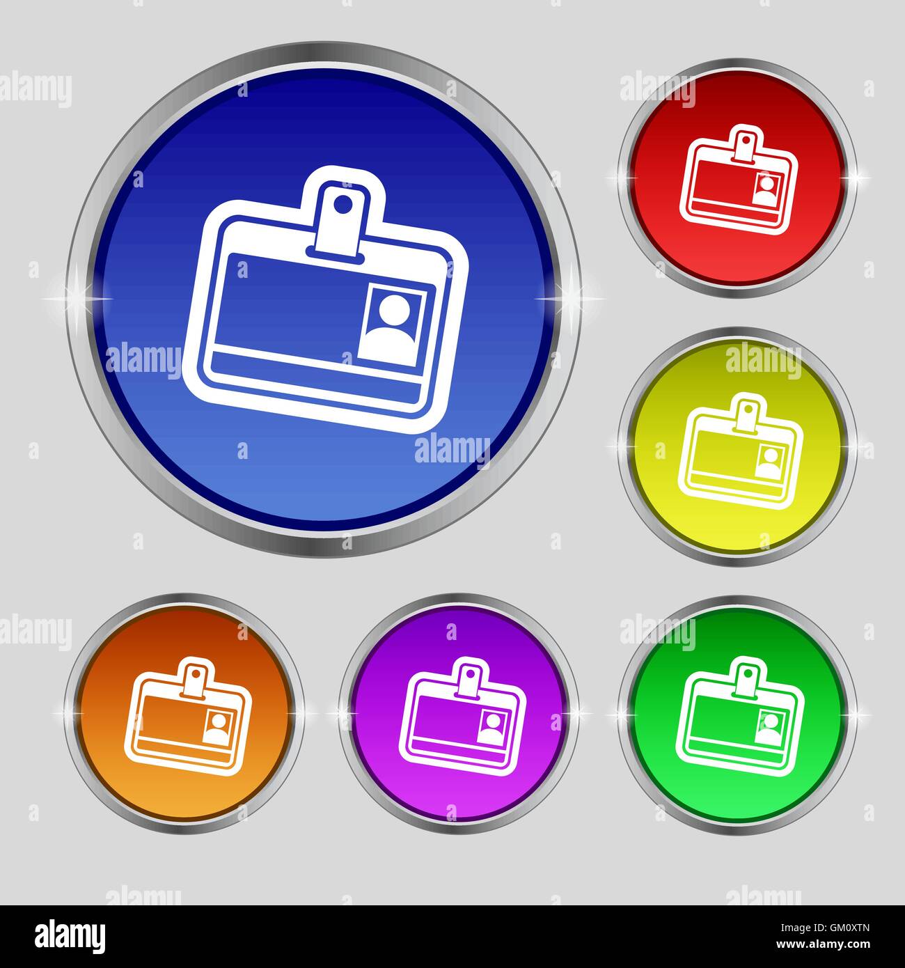 Id card icon sign. Round symbol on bright colourful buttons. Vector ...