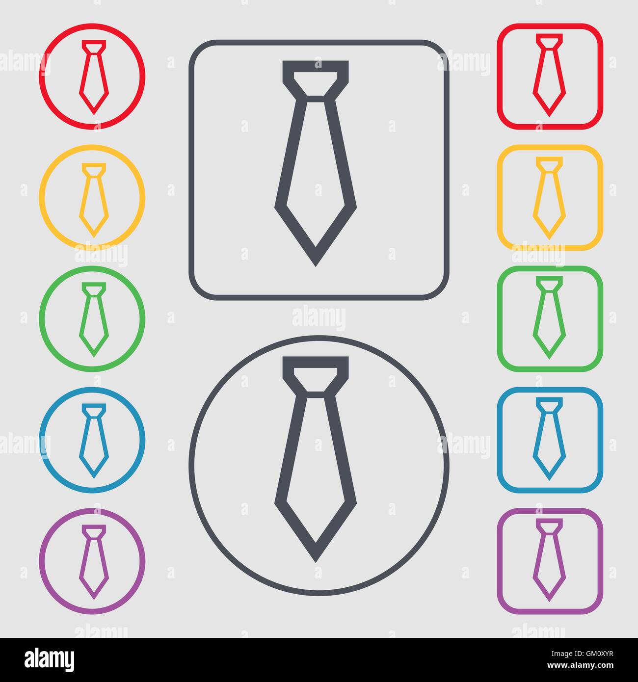 Tie icon sign. symbol on the Round and square buttons with frame ...