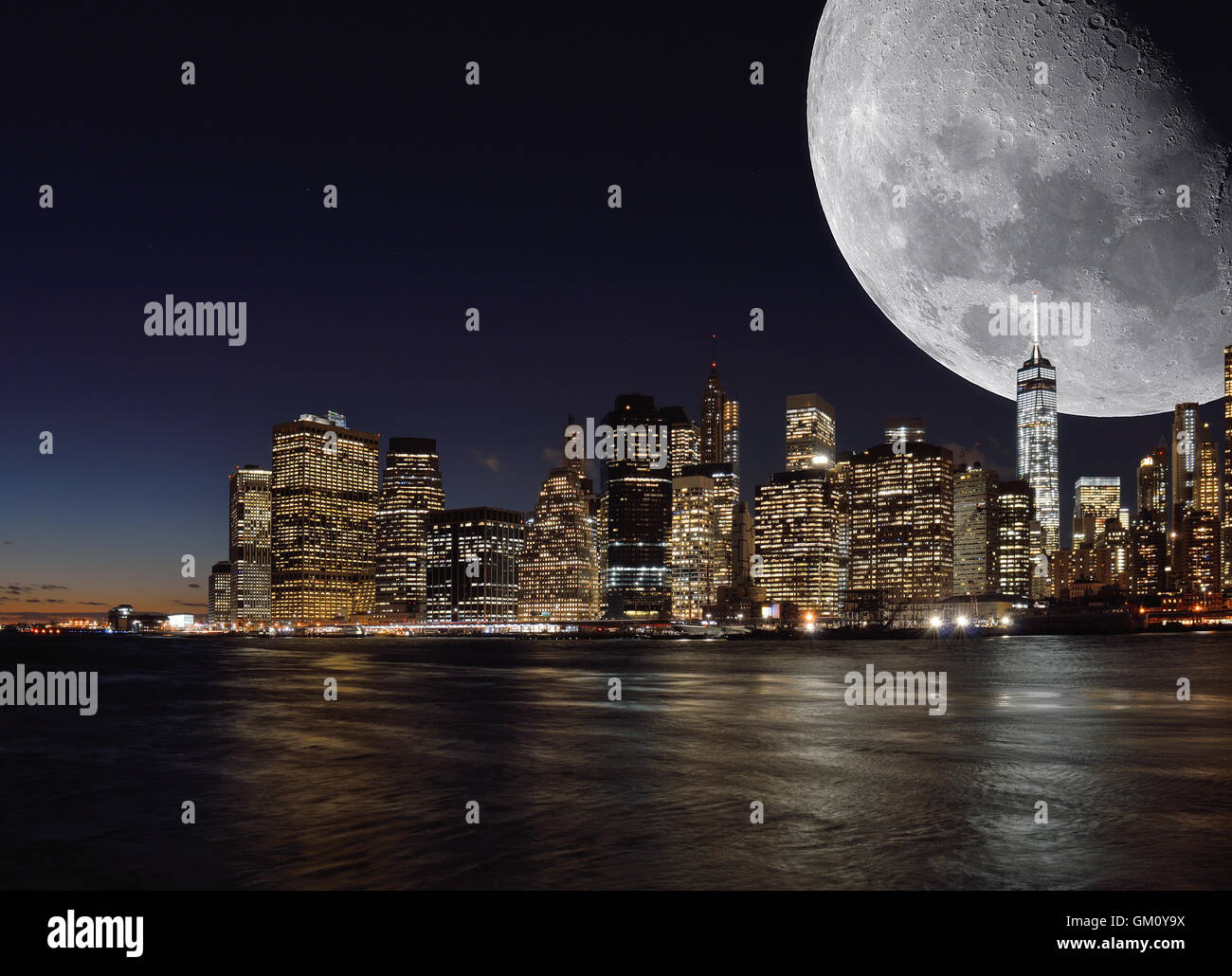 Moon over a New York City Stock Photo - Alamy