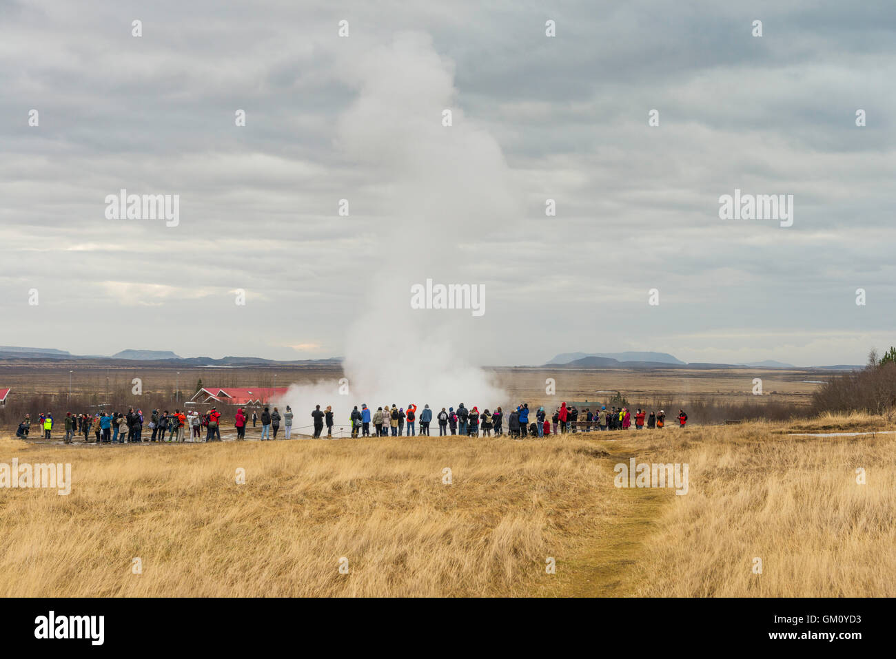 The fountain geyser "Stokkur" is located in a geothermal area in ...