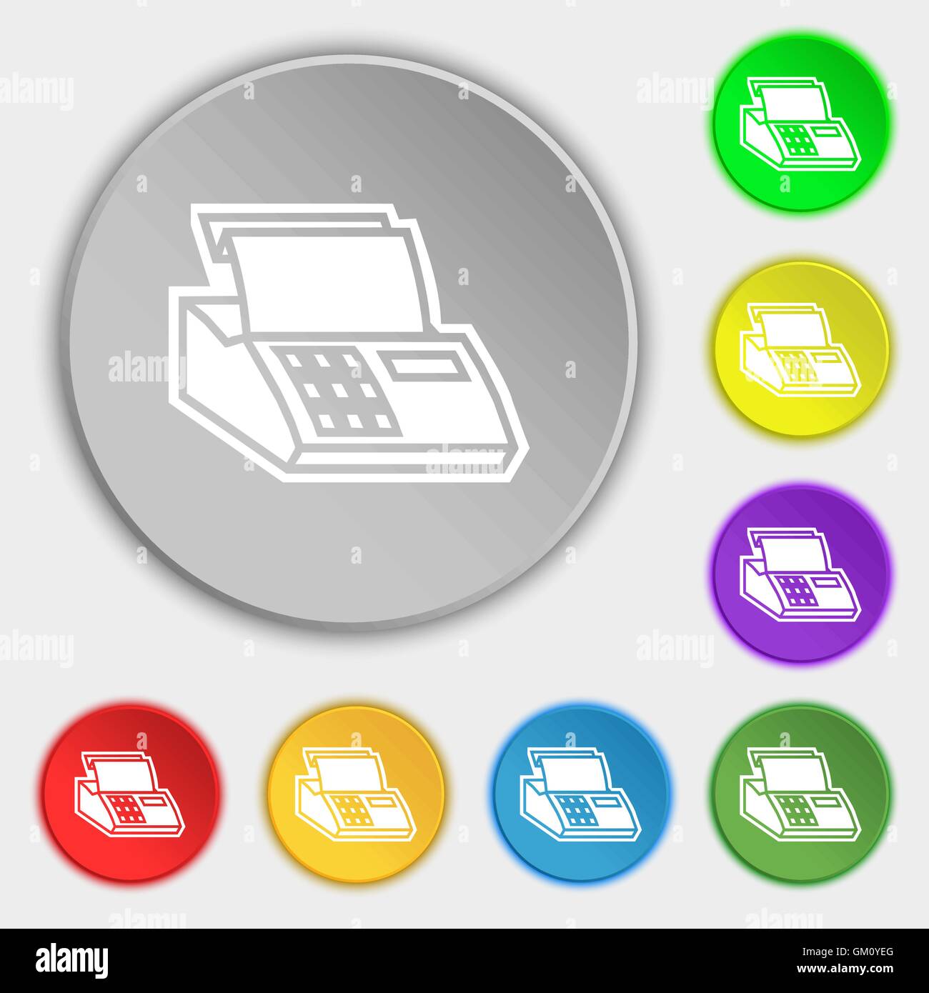 Cash register machine icon sign. Symbol on eight flat buttons. Vector ...