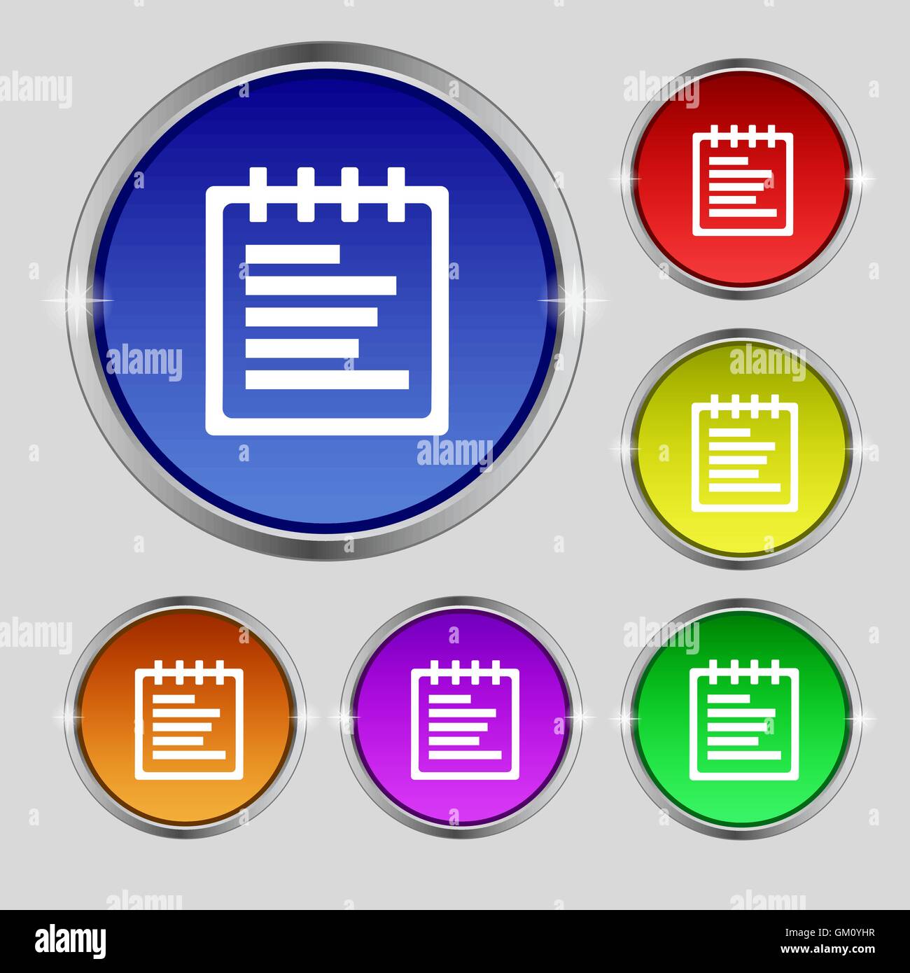 Notepad icon sign. Round symbol on bright colourful buttons. Vector ...