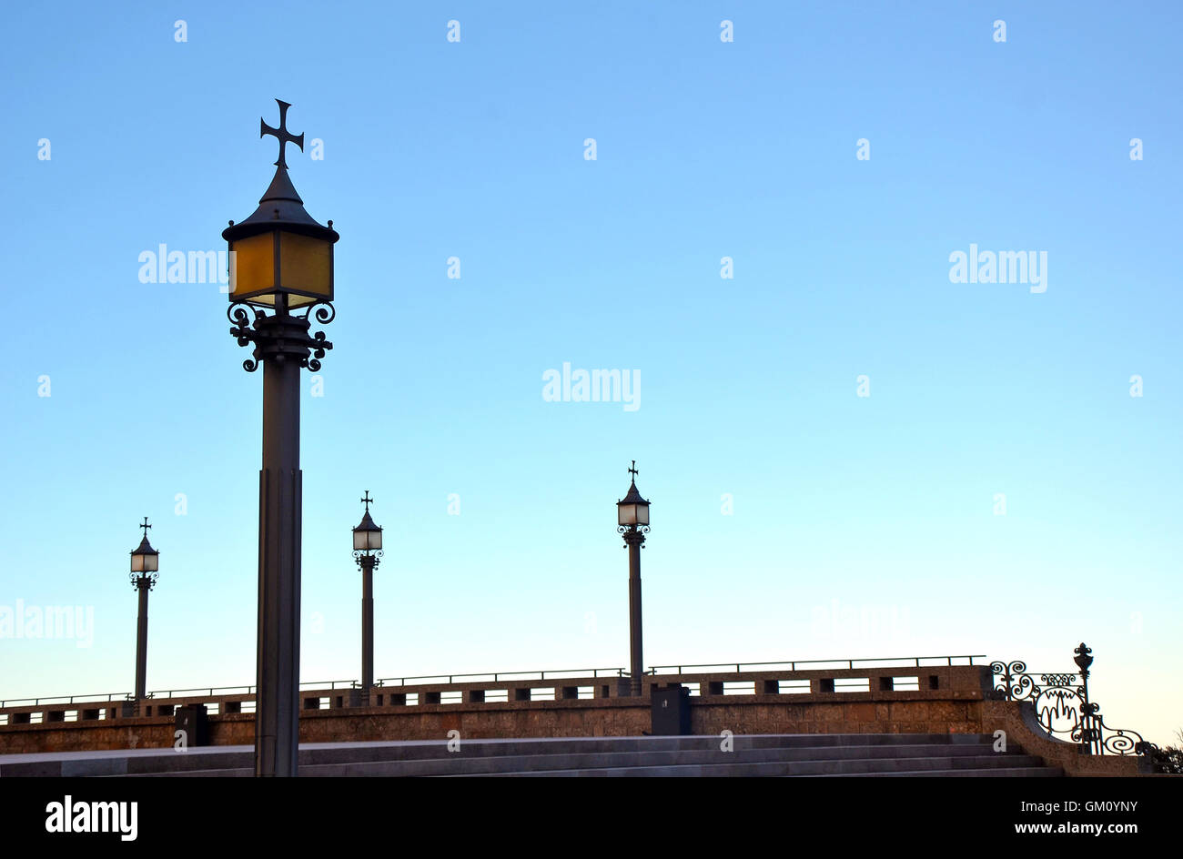 Historic gothic lamp posts at Montserrat, Catalonia, Spain Stock Photo ...