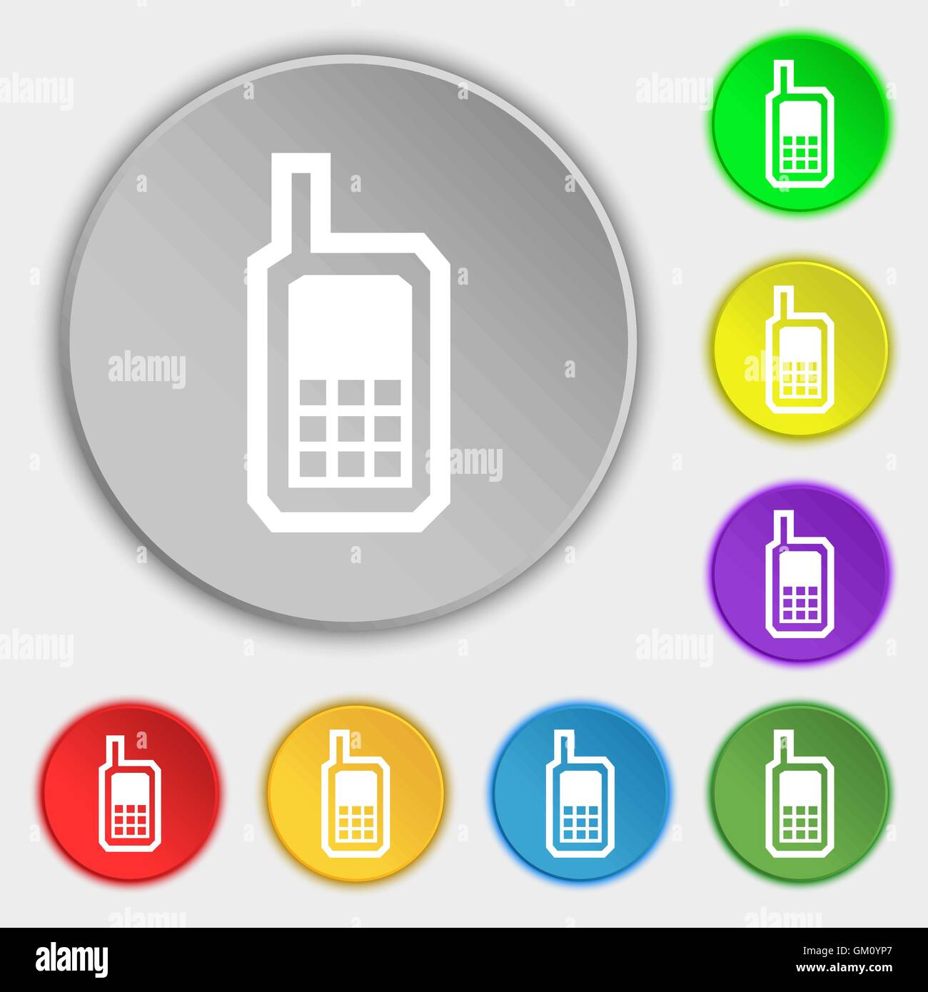 Mobile phone icon sign. Symbol on eight flat buttons. Vector Stock ...