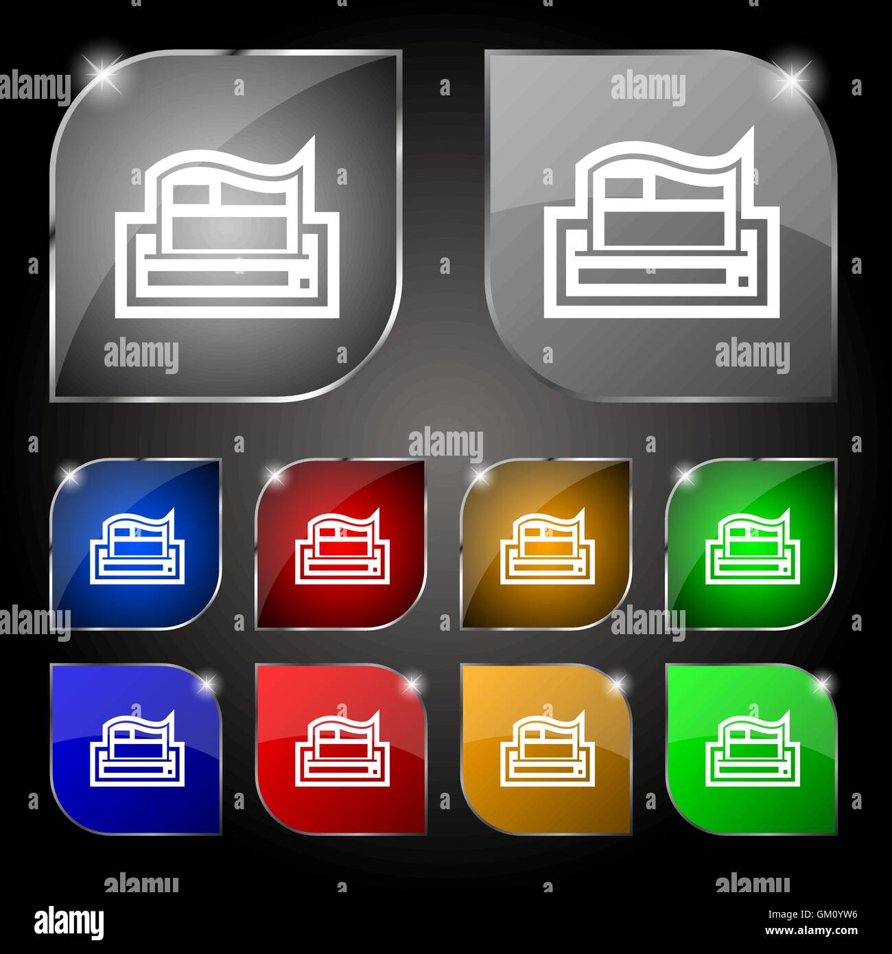 Newspaper icon sign. Set of ten colorful buttons with glare. Vector ...