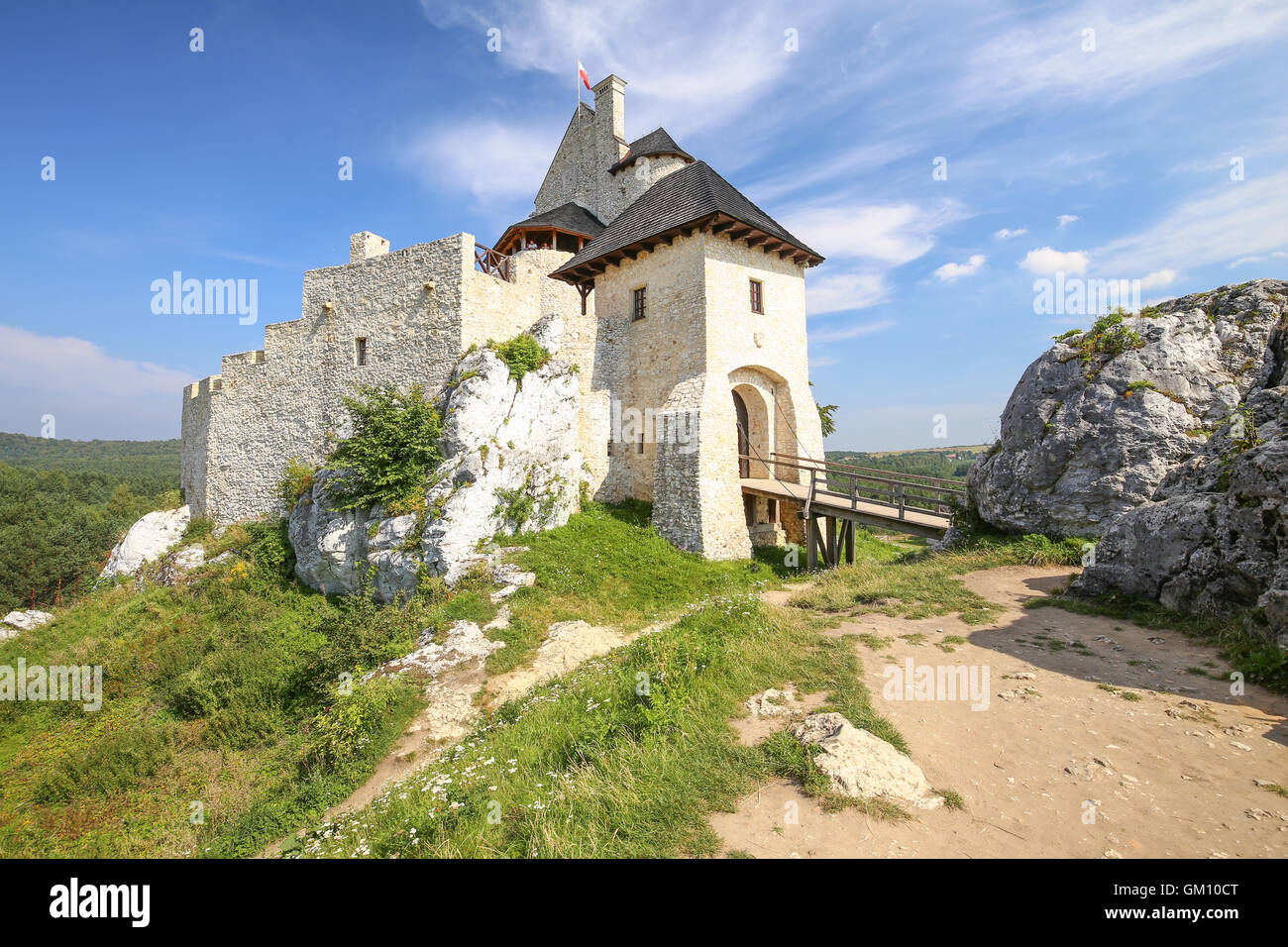 Scenic view of the medieval castle in Bobolice village. Poland Stock ...