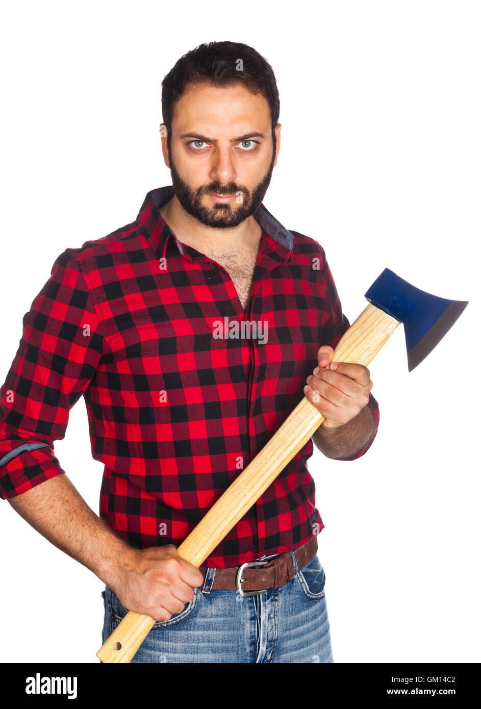 Lumberjack with plaid shirt on white background Stock Photo - Alamy