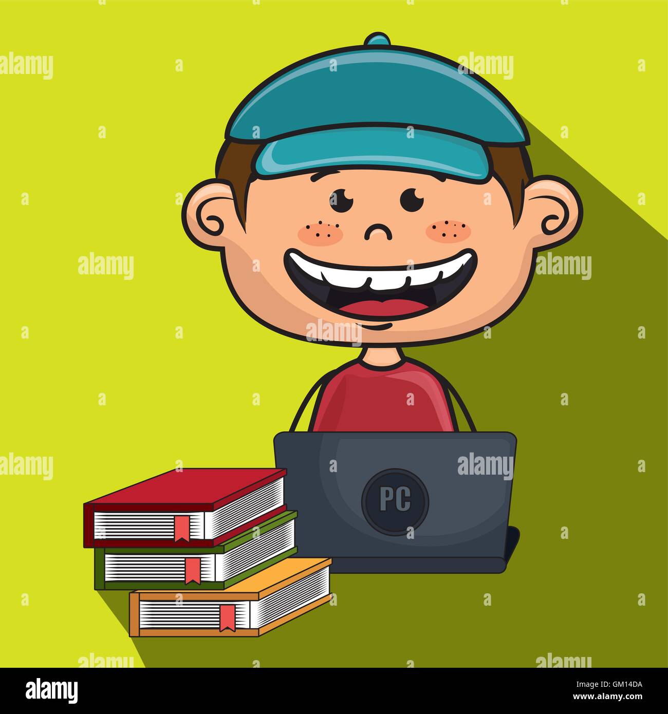 boy cartoon laptop books Stock Vector Image & Art - Alamy