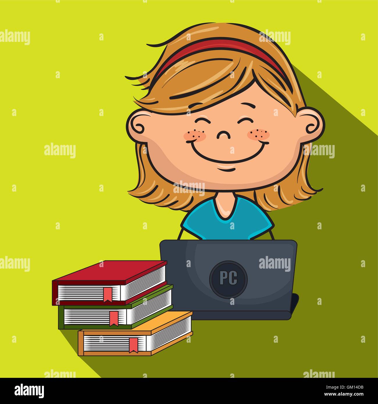 girl cartoon laptop books Stock Vector Image & Art - Alamy