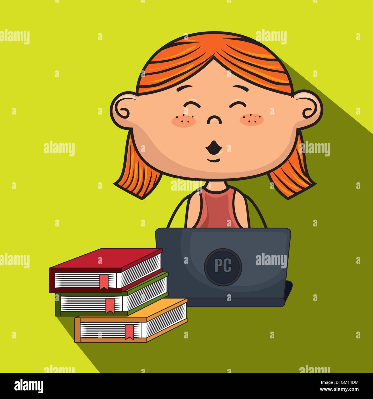 girl cartoon laptop books Stock Vector Image & Art - Alamy