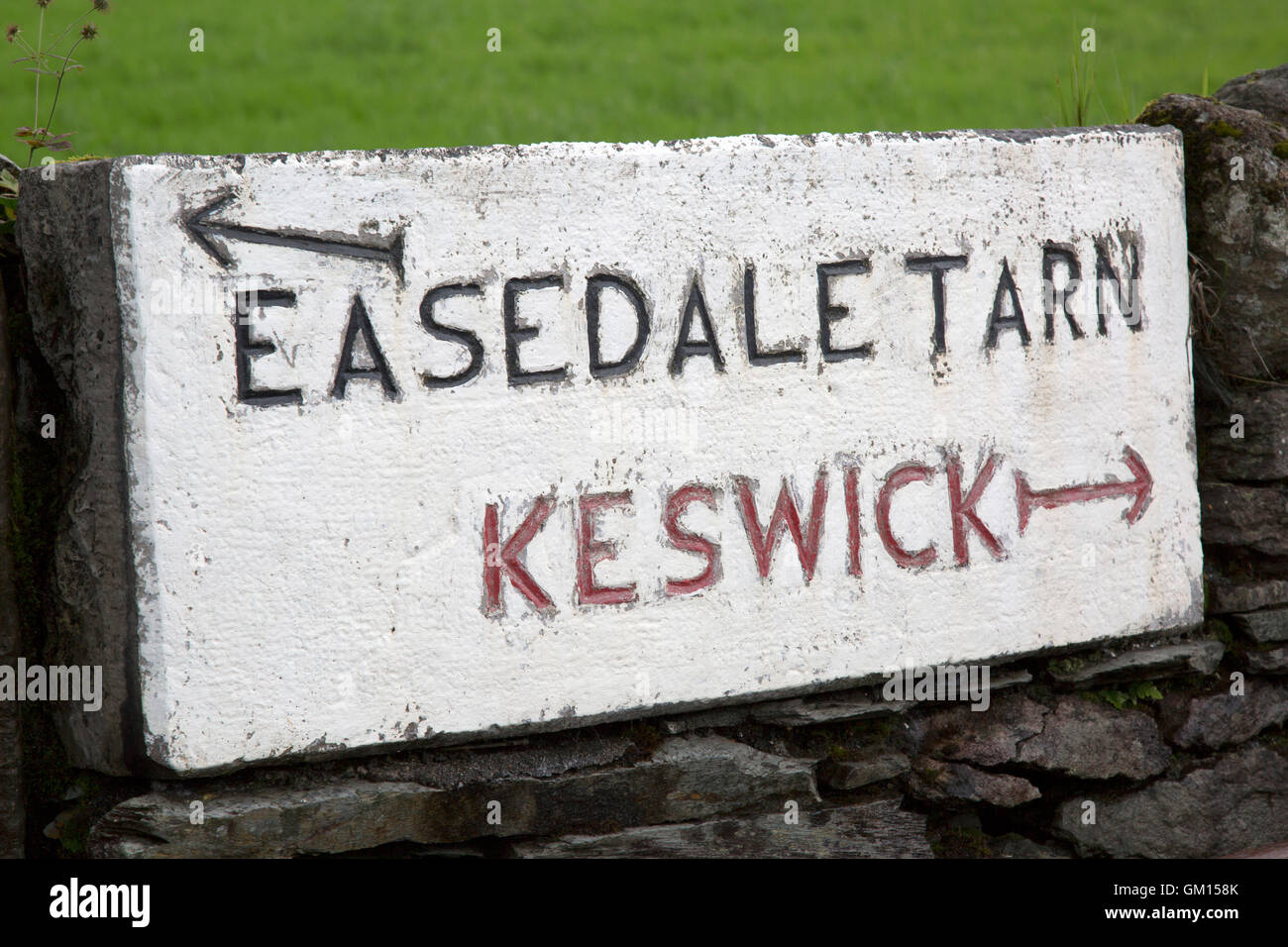 Easedale Tarn and Keswick Signpost, Lake District, England; UK Stock ...