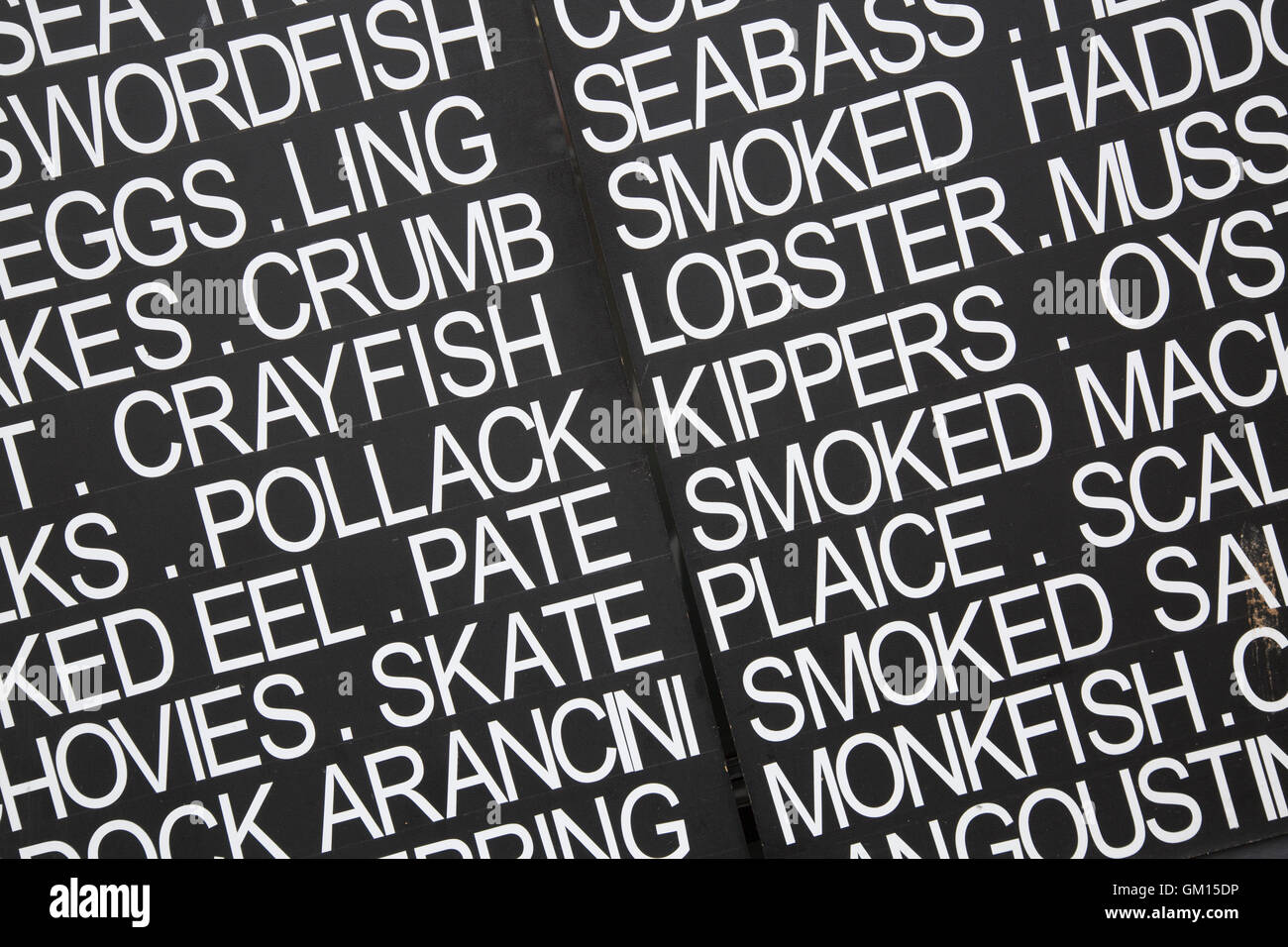 Closeup of Names of Fish Background Stock Photo - Alamy