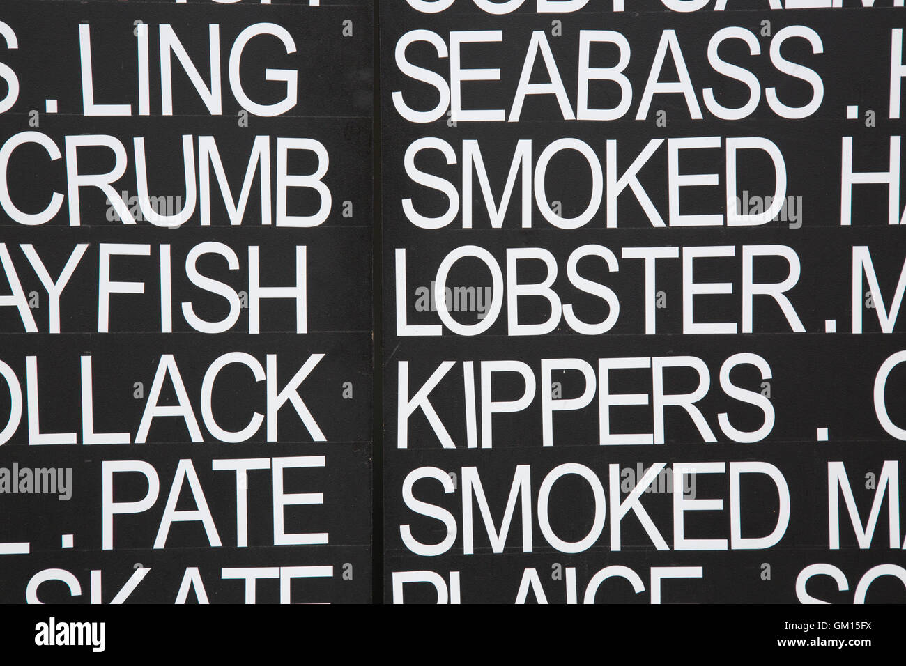 Closeup of Names of Fish Background Stock Photo - Alamy