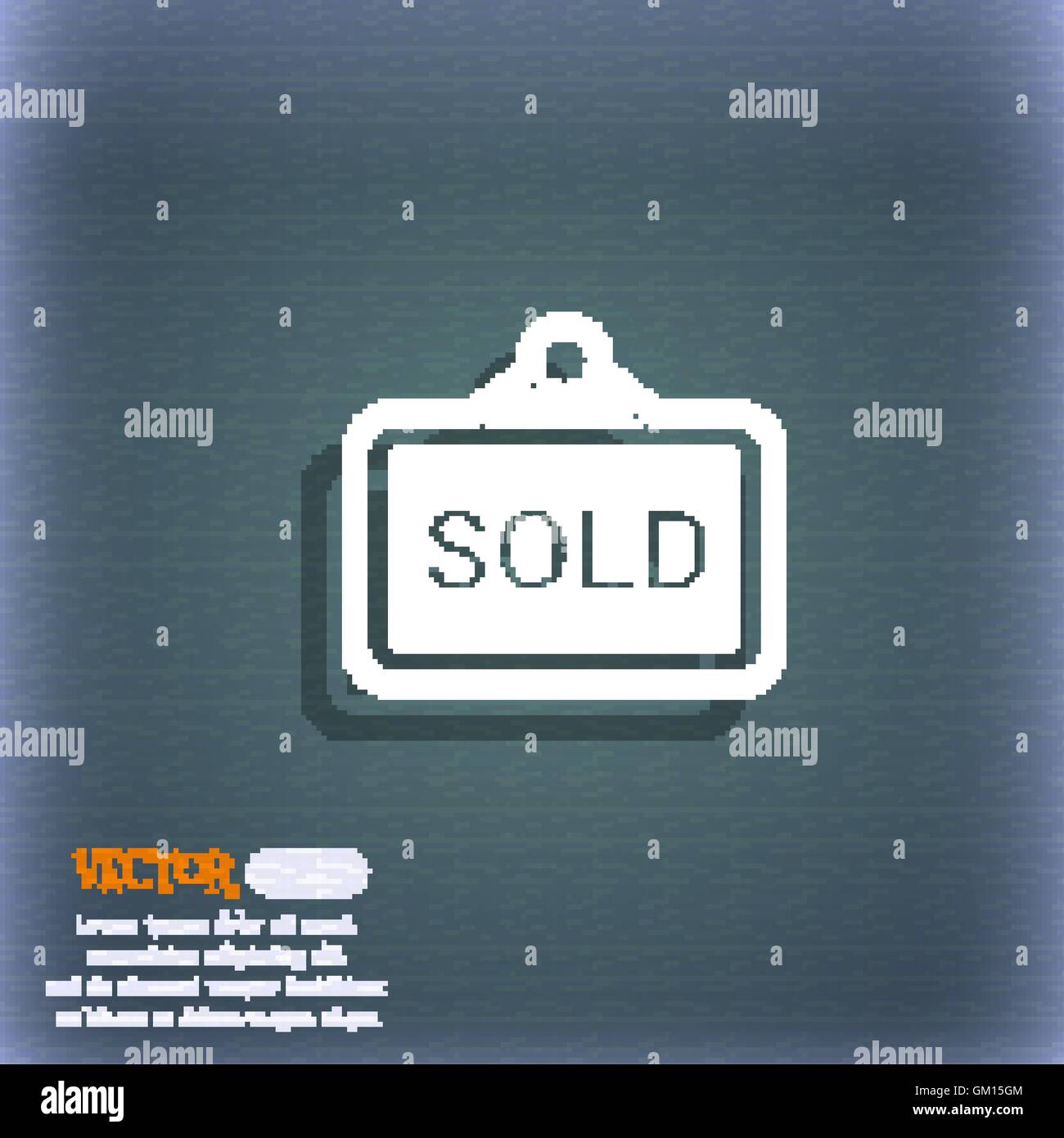 Sold icon symbol on the blue-green abstract background with shadow and ...