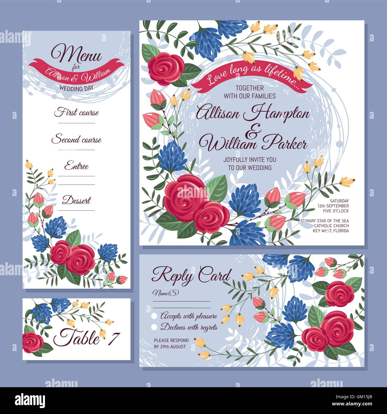 Set wedding cards with rose Stock Vector Images - Alamy