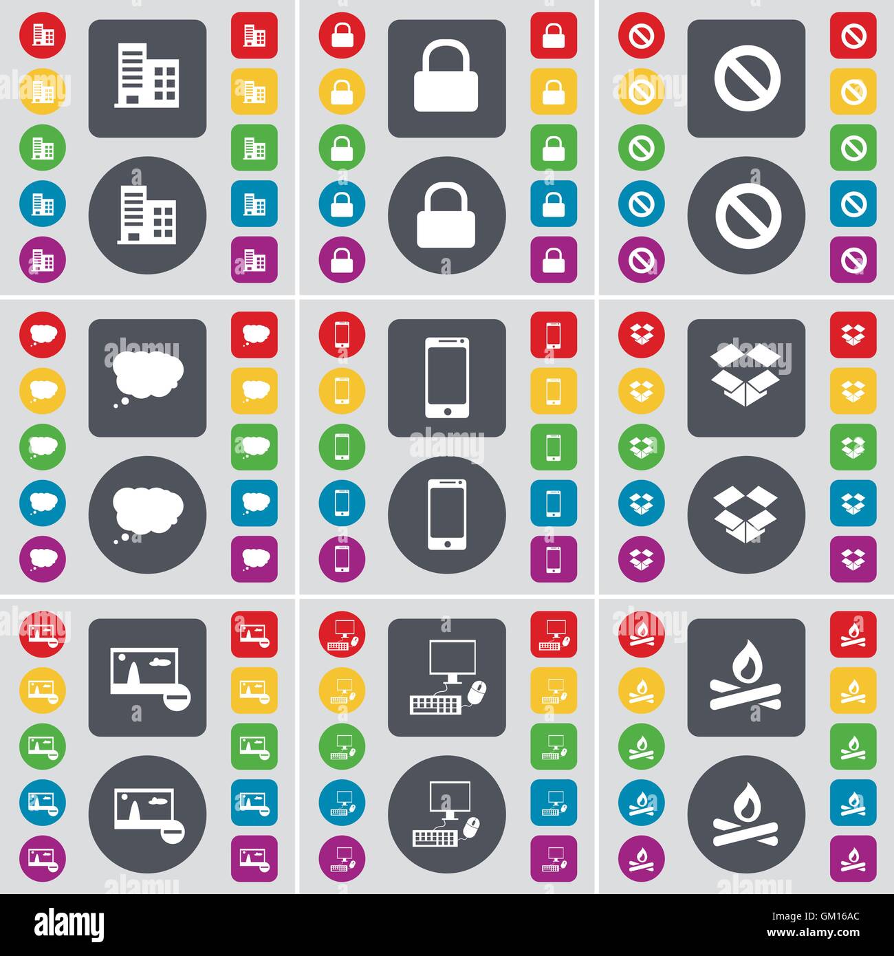 Building, Lock, Stop, Chat cloud, Smartphone, Dropbox, Picture, PC ...