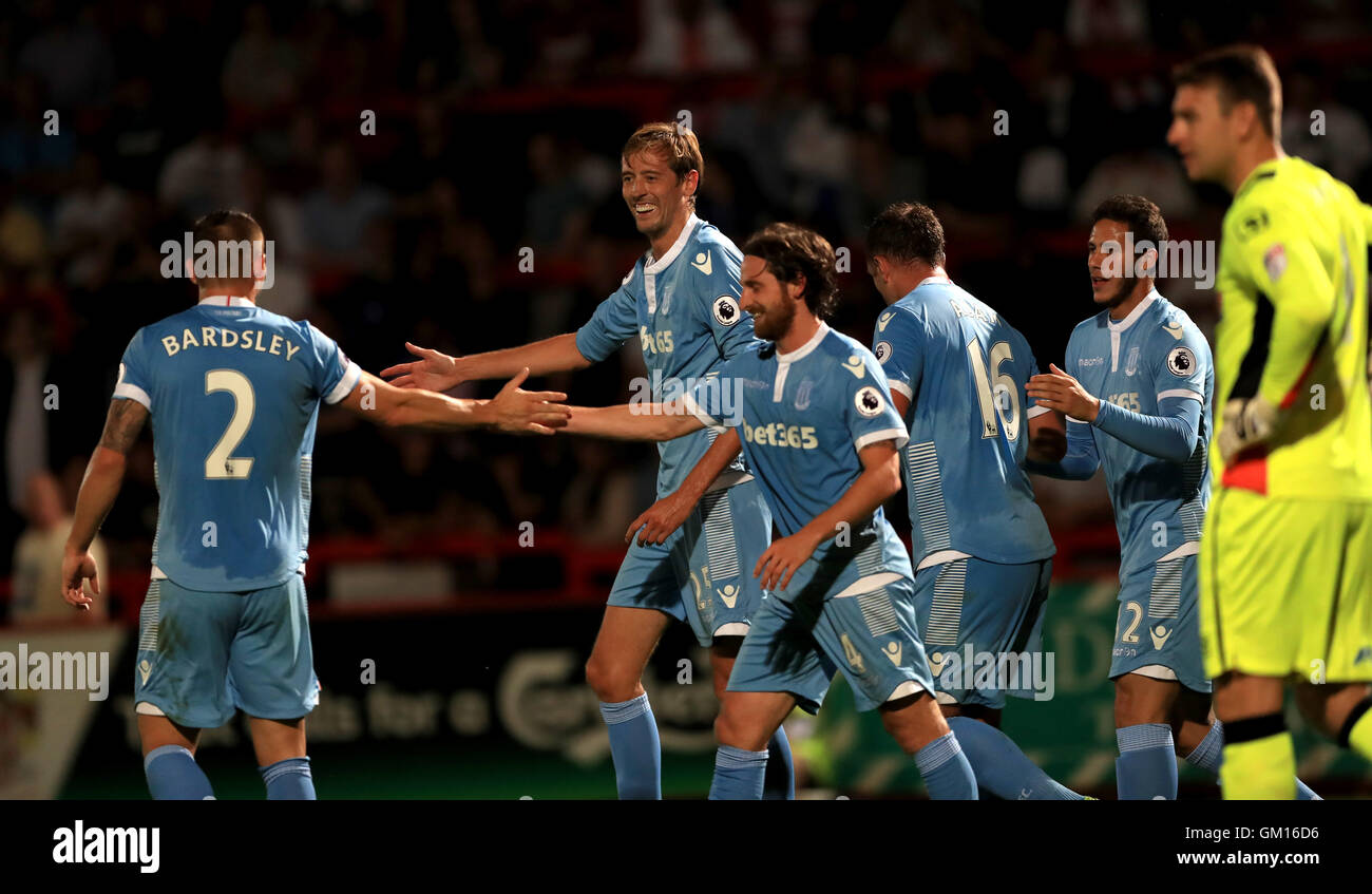 Stoke City's Peter Crouch celebrates scoring his third and his side's ...