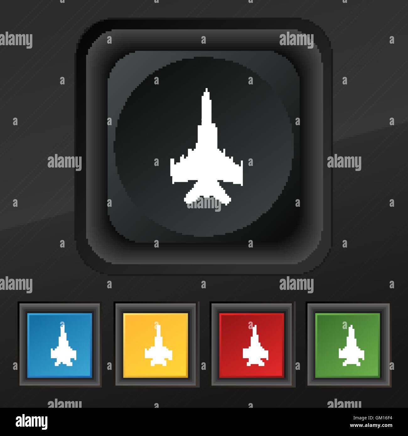 fighter icon symbol. Set of five colorful, stylish buttons on black ...