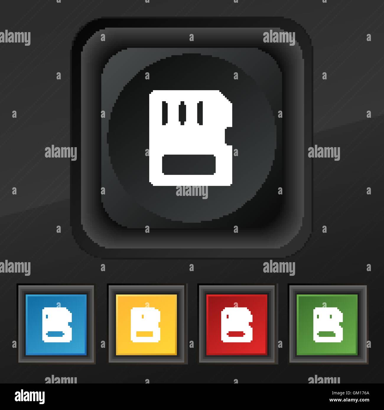 compact memory card icon symbol. Set of five colorful, stylish buttons ...