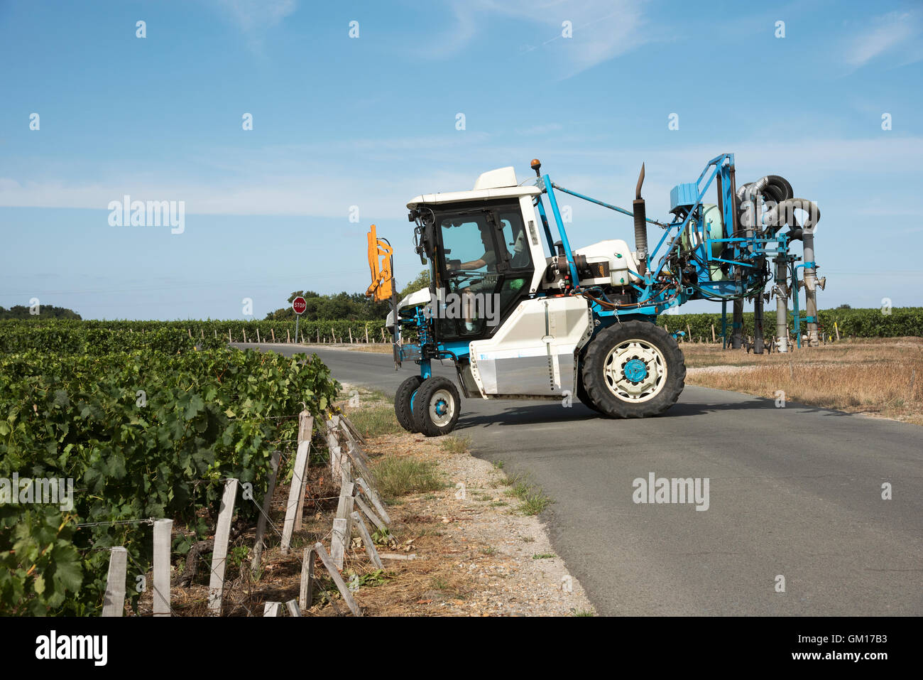 Saint Estephe Medoc France - A straddle tractor used for spraying vines ...