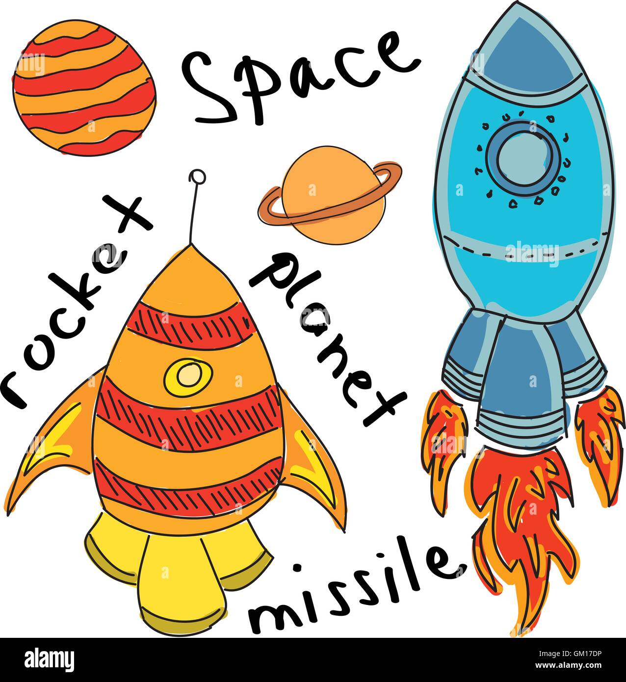 Drawn colored rockets on white Stock Vector Image & Art - Alamy