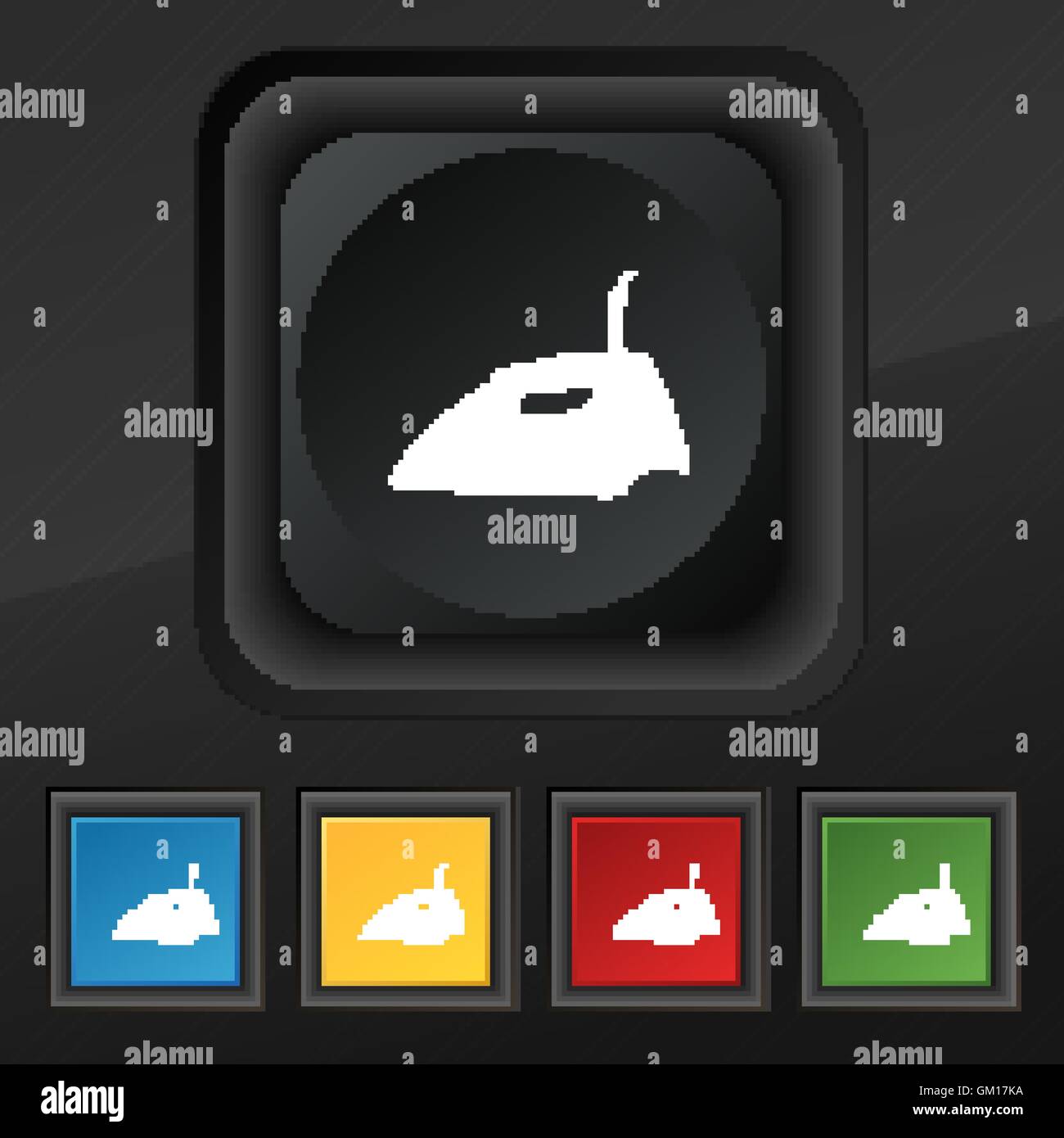 Iron icon symbol. Set of five colorful, stylish buttons on black ...