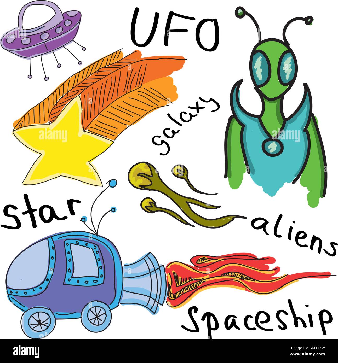 Drawn colored alien Stock Vector Image & Art - Alamy