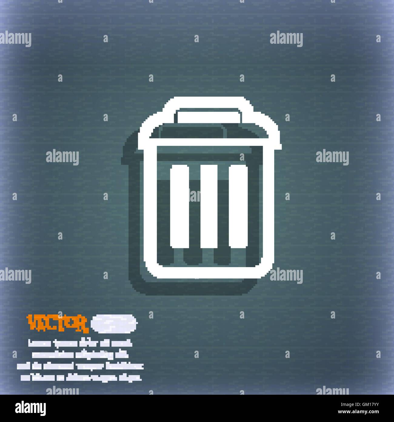 the trash icon symbol on the blue-green abstract background with shadow ...